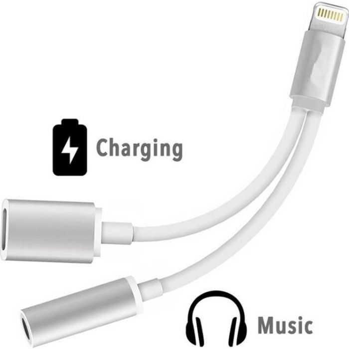 Double Adaptateur Prise Jack/Lightning pour IPHONE 8 Audio 3.5mm Cable ...