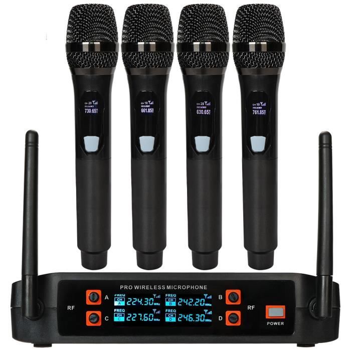 Système de microphone sans fil UHF à 4 canaux avec 2 micros de ...