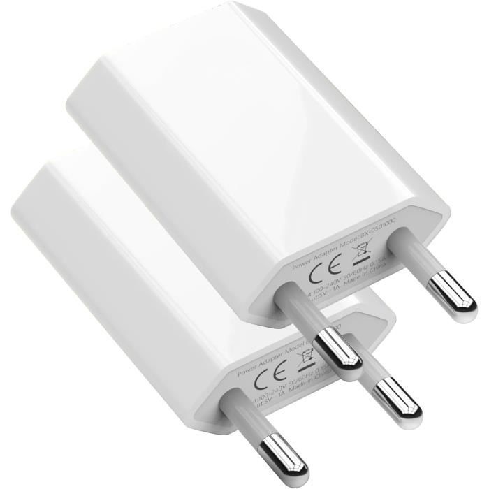 2-Pack 5V-1A Usb Prise Adaptateur Secteur, Embout Chargeur Adaptateur ...