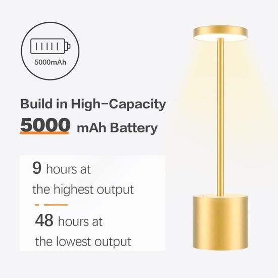 Hapfish Lampe de table sans fil rechargeable, 5000mAh lampe de bureau LED en métal design charge ...