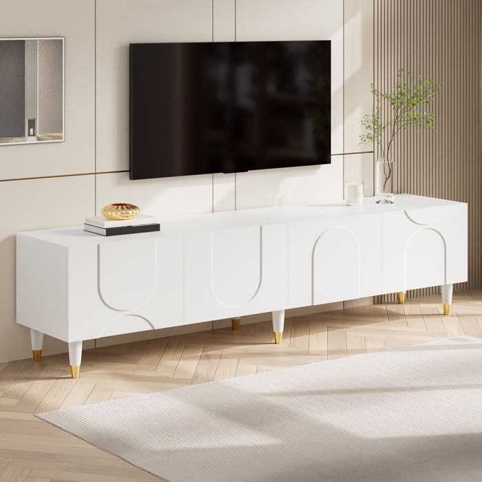 Meuble TV design bas 180x40x50 cm avec 4 portes, rangement multiple ...