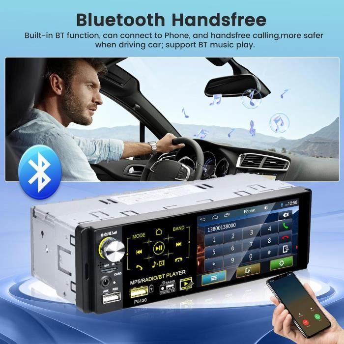 Rds Autoradio Bluetooth 1 Din Poste Radio Voiture 4.1 Pouces Écran Tactile Avec Fm-Am Récepteur ...