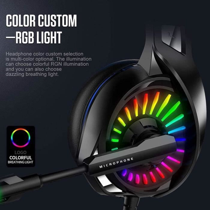 Casque Gamer Rgb, Ergonomique Casque Gaming Usb Avec Réglable Micro ...