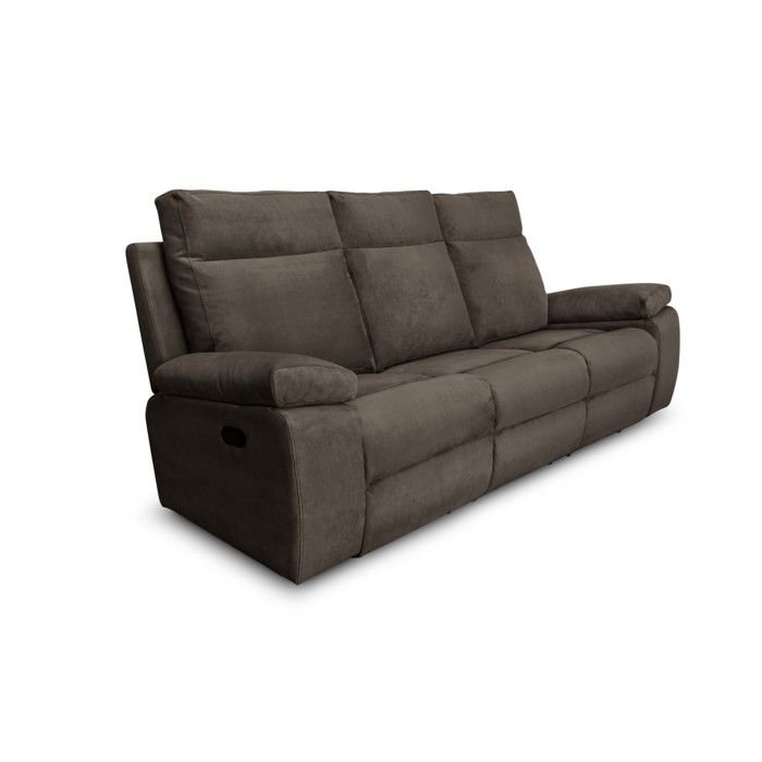 Canapé de relaxation manuel 3 places en tissu HOUDA - Taupe - L235 x 93 ...