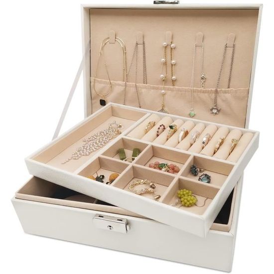 Boite A Bijoux Femme, 2 Niveaux Rangement Bijoux, Organisateur Bijoux ...