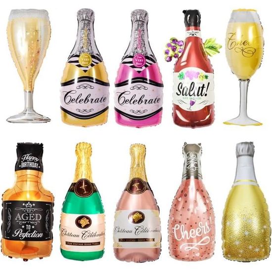 Ballon Champagne, 10 Pcs Géant Ballon Aluminium Fête, Whisky Bière ...