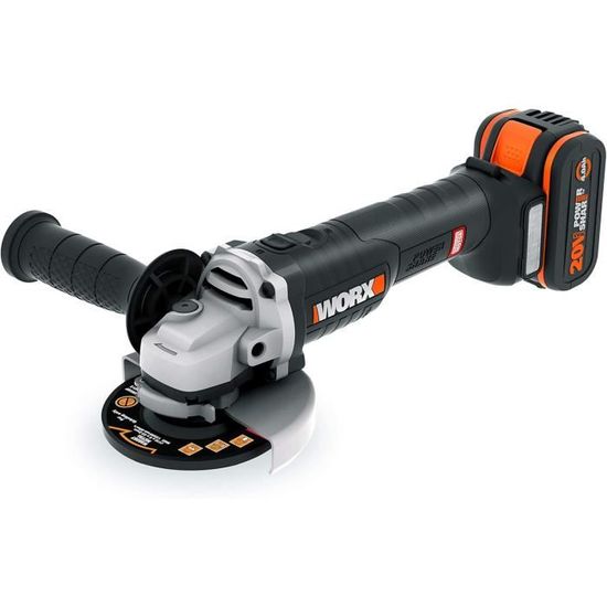WORX Meuleuse d'angle sans fil Brushless 20V WX813 115 mm Livrée avec batterie et chargeur 8500 ...