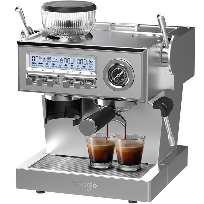 Iceagle Machine à Expresso Italienne a Pompe 20 Bar, Built-in Grinder, Milk Frother, Auto ...