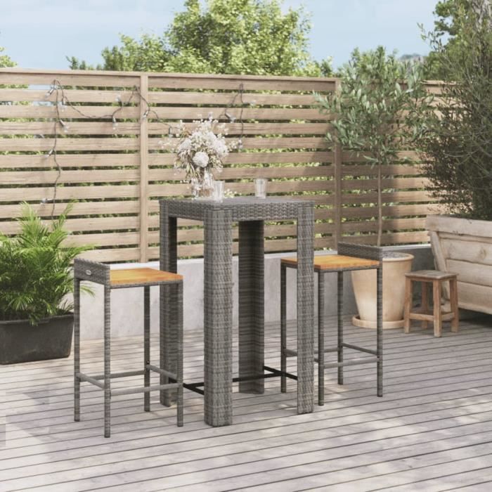 Ayhao Ensemble de bar jardin 3 pcs gris poly rotin/bois massif acacia A3187707 12367 - Cdiscount ...