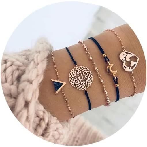 Lot De 6 Bracelets Boho Étoiles Et Lune En Perles Et Pierres Précieuses Bracelet Fait À La Main ...