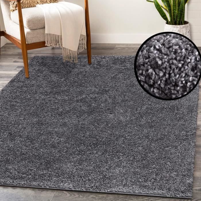 Tapis - Marque - À poils longs - Shaggy - 60x110cm - Anthracite - Cdiscount Maison