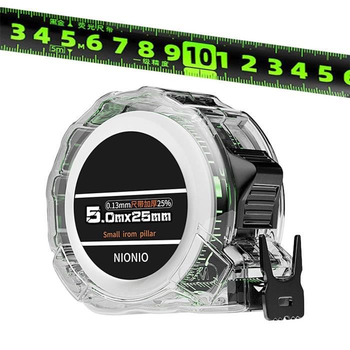 Mètre à Ruban Fluorescent - PIGE A RUBAN - 5m*25mm - Acier et polycarbonate PC - Jaune ...