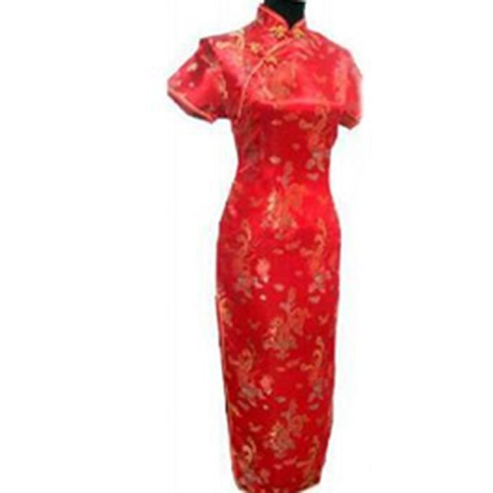 Fashion Qipao/Robe Traditionnel Chinoise en Soi... Rouge - Cdiscount ...