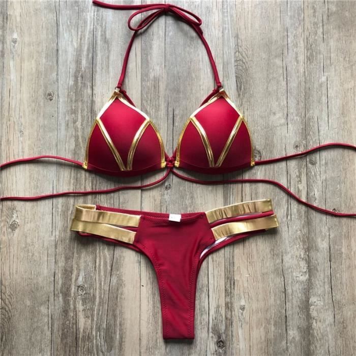 Maillot De Bainmaillot De Bain En Cuir Pu Rouge Triangle Coupe Haute