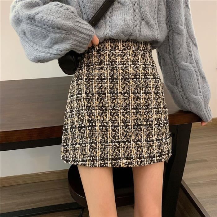 Jupe en Tweed à carreaux Vintage pour femme - Type Apricot Blanc ...