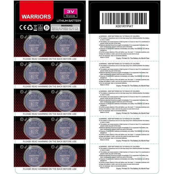5X10X Pile Piles 2032 Cr2032 Bouton 3V,Emballage À L'Épreuve Des ...