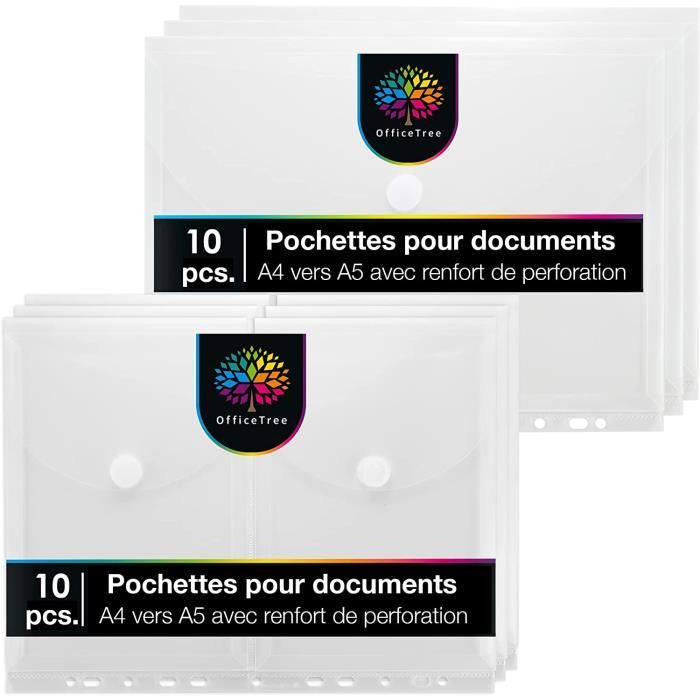 OfficeTree 20 x pochette plastique porte-documents avec 160 ...