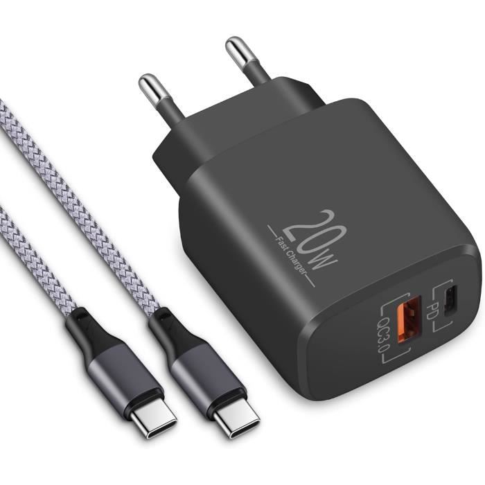 Prise Usb C Secteur 20W Avec Câble Tressé En Nylon De Type C De 2M ...