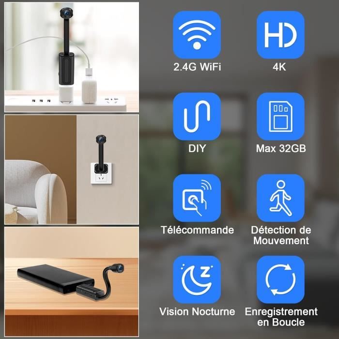 Caméra Cachée Espion Hd 1080P, Mini Caméra Espion Invisible Wifi, Micro ...