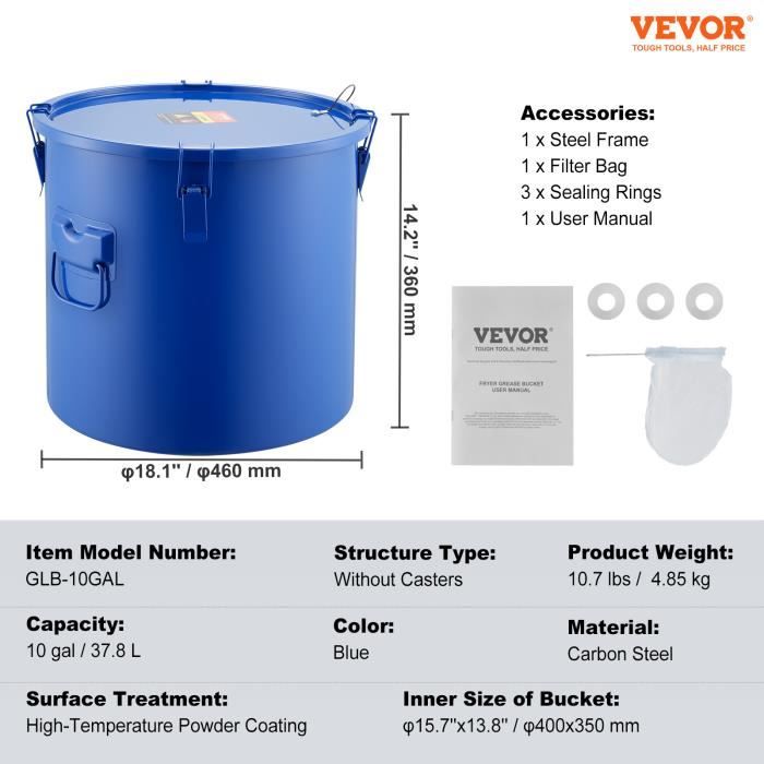 Seau à graisse pour friteuse - VEVOR - Collecte Huile Graisse Usagées ...