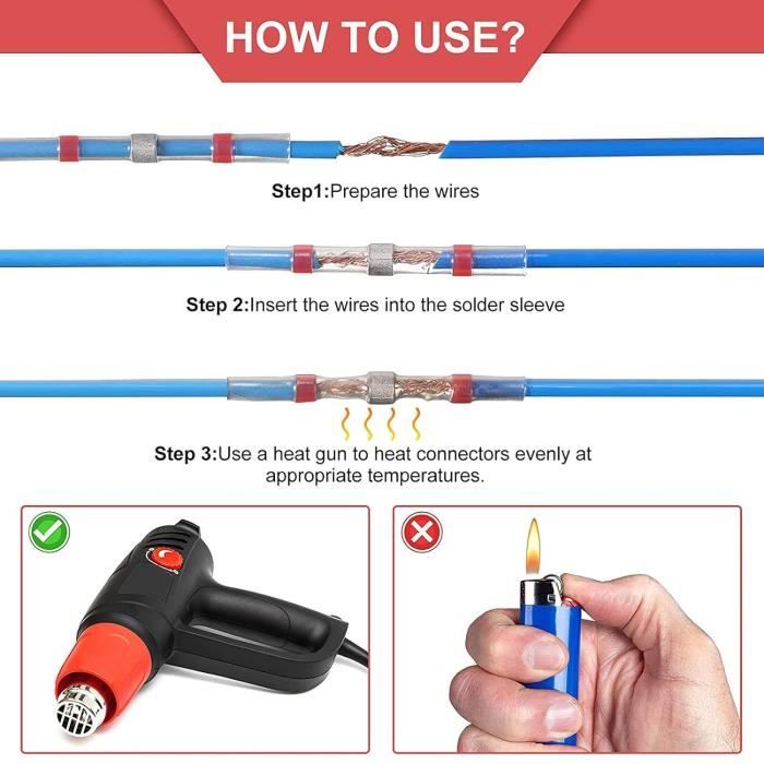 100pcs Joint de Soudure Connecteur de Fil Bout à Bout Thermorétractable ...