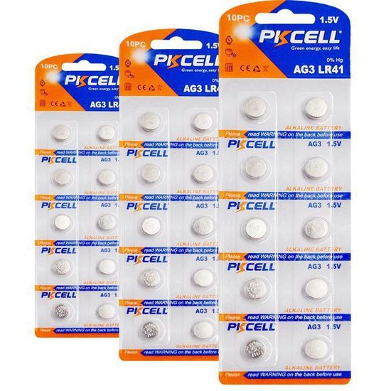PKCELL - Lot de 30 Piles LR41 AG3 L736 LR736 SR41 392 384 - 1.5V - pile ...