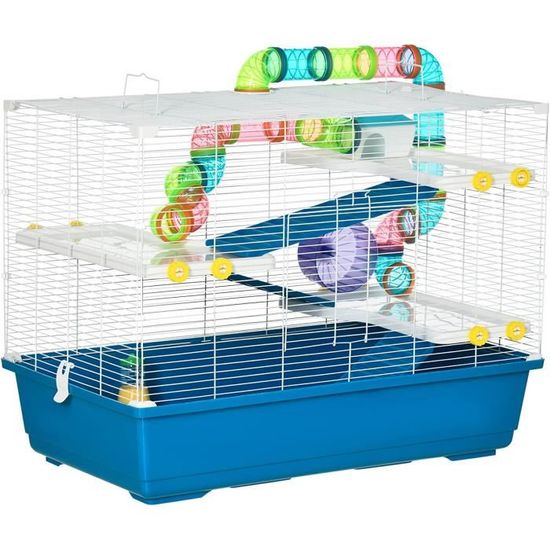 Cage Grande pour Hamster Souris Rongeur 4 étages avec Tunnels Abreuvoir ...