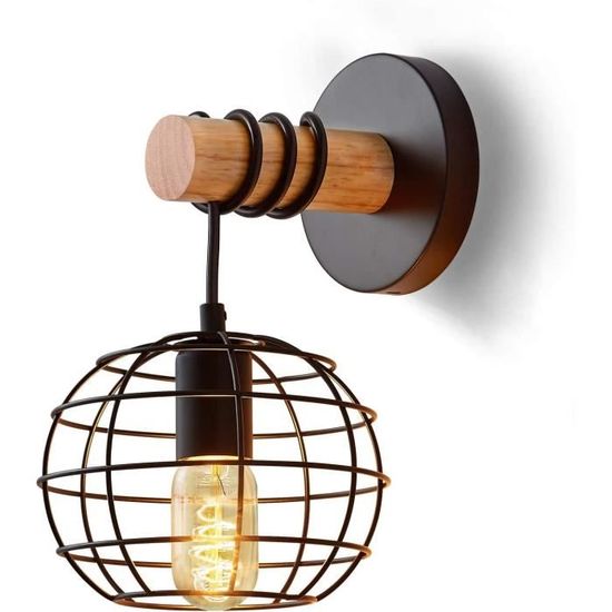 Applique Murale Rond Intérieur Industriel en Métal et Bois,Vintage ...
