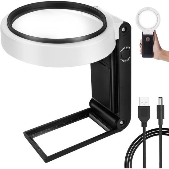 Loupe Avec Lumière Et Support 10X 25X, Design Pliable Éclairé Loupe Pour La Lecture, Grandes ...