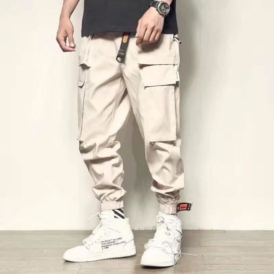 Pantalon de jogging - Cargo Hip Hop pour homme - Beige - Survêtement ample avec cordon de ...