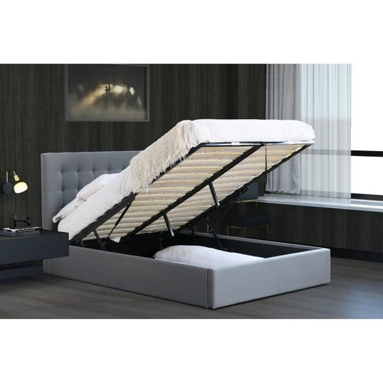 Lit design gris LUX 160cm deux places, avec sommier, pour une chambre ...