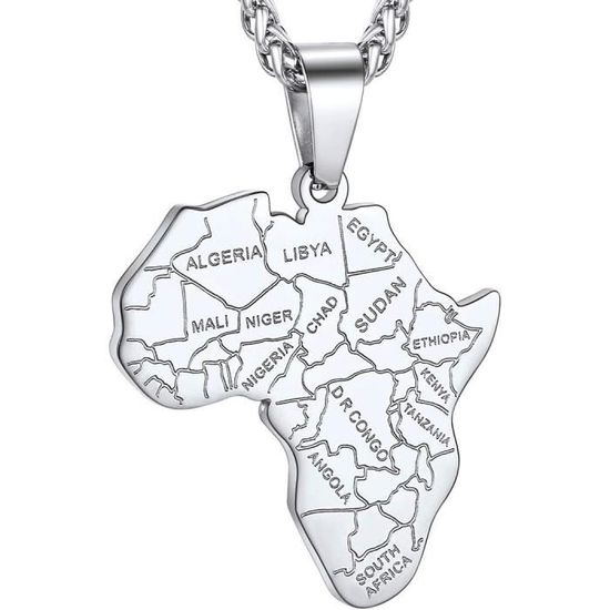 Pendentif Carte Afrique Collier Africain Continent Acier Inoxydable ...