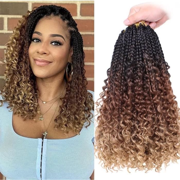 14Inch 8Packs Boho Box Braids Crochet Hair With Curly Ends 16Strands ...