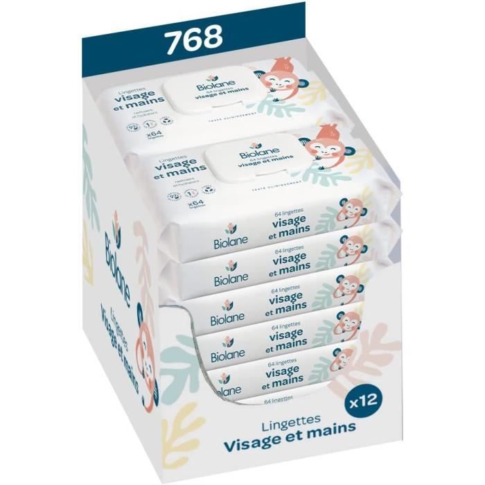 Pack De 12 Lingettes Bébé Visage Et Mains - 768Pcs (12X64) - Nettoie Et ...