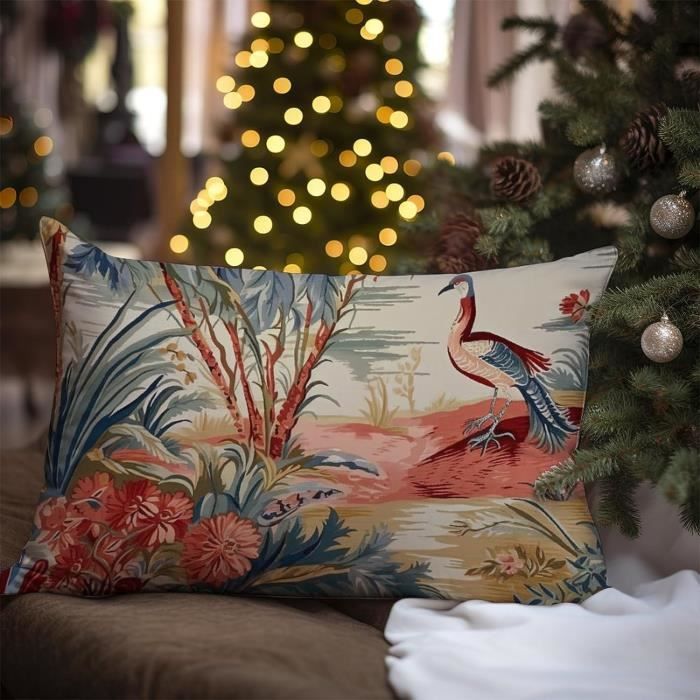 Housse De Coussin En Lin Marron Avec Oiseaux Et Fleurs Style ...