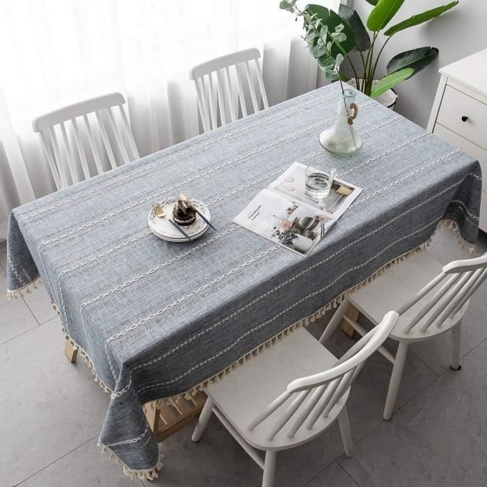Nappe Rectangulaire Anti Tache Nappe Lin Pour Table Basse - Bande Grise ...