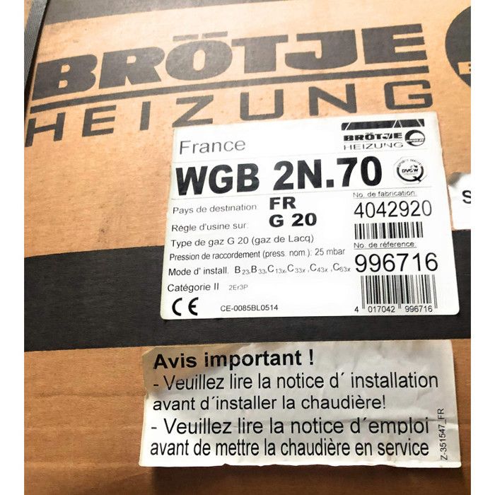 CHAUDIERE GAZ VENTOUSE WGB 2N.70-70kw - Cdiscount Bricolage