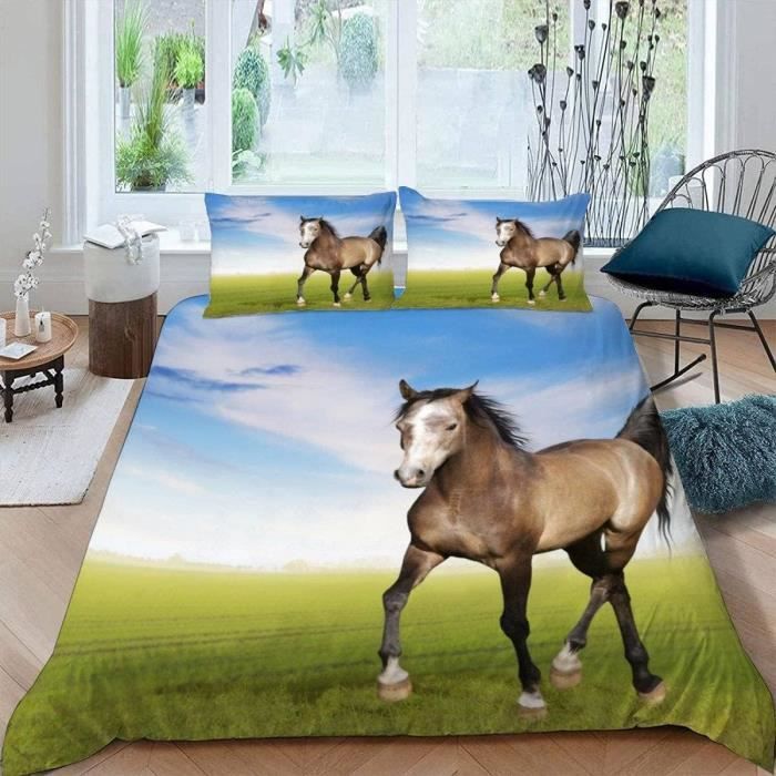 Parure De Lit Cheval 140X200 Cm 1 Personne 3 Pièces Ultra Doux 3D Galop Cheval Housse De Couette ...