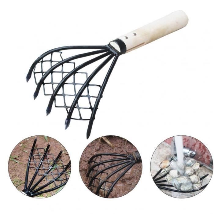 Shell Digging Tool Râteau de palourdes avec filet 5 griffes la poignée ...