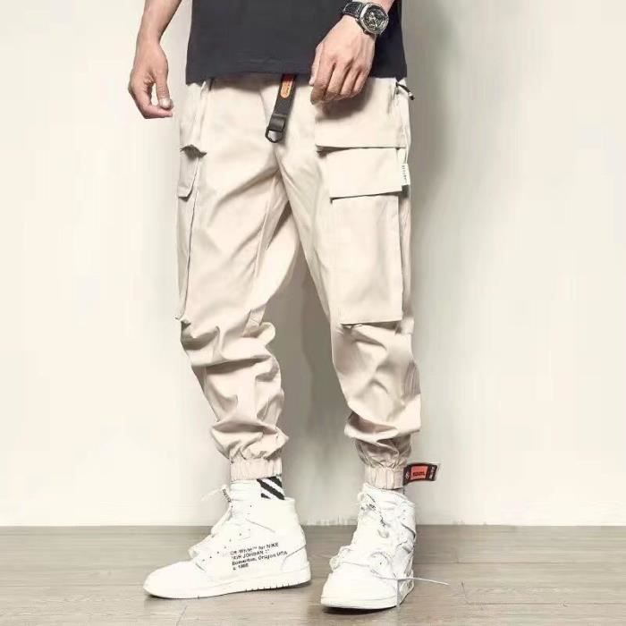 Pantalon de jogging - Cargo Hip Hop pour homme - Beige - Survêtement ample avec cordon de ...
