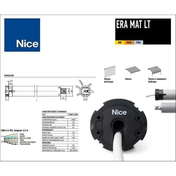 Moteur ERA MAT LT Ø 58 mm, radio, fin course électr /STORE/ 120Nm ...