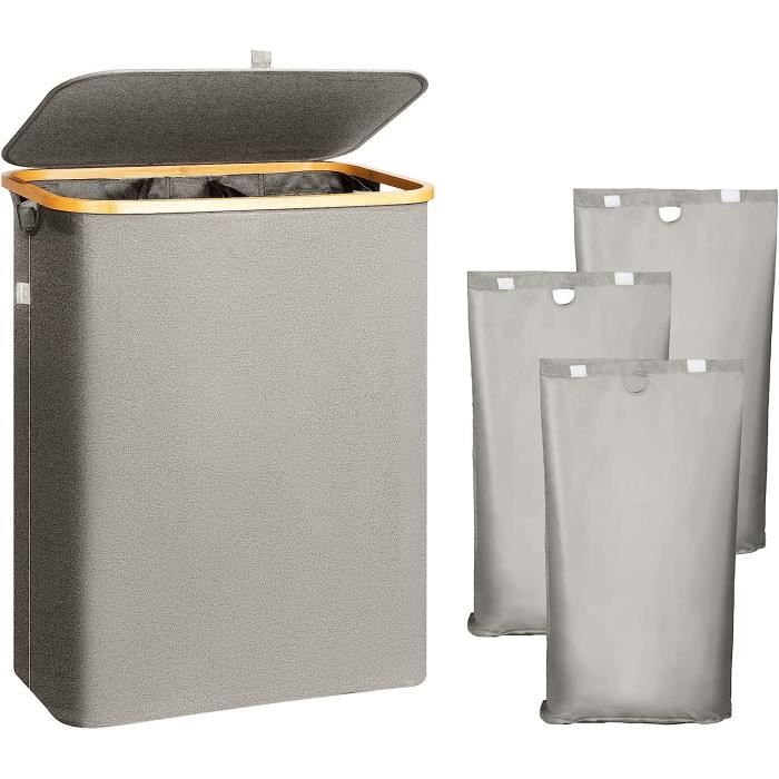 Adel Dream Panier à linge,160L avec couvercle Panier à linge 3 compartiments, panier à linge ...