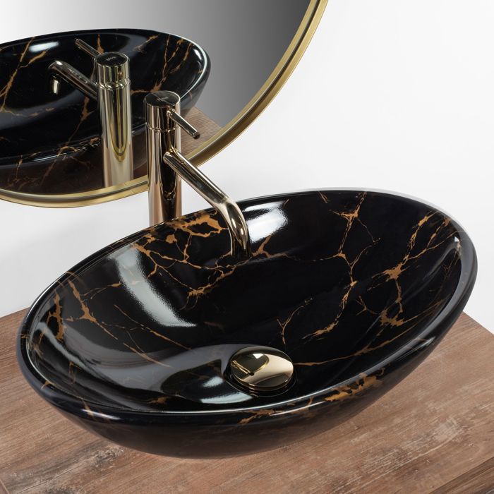Lavabo Rea Pamela Black Marble Shiny Lavabo Monolite Noir 53X33X15Cm ...