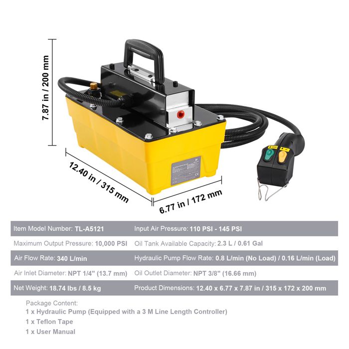 Pompe Hydraulique à Air-Duoku-10 000 PSI-Réservoir de 0,61 gal-pour ...