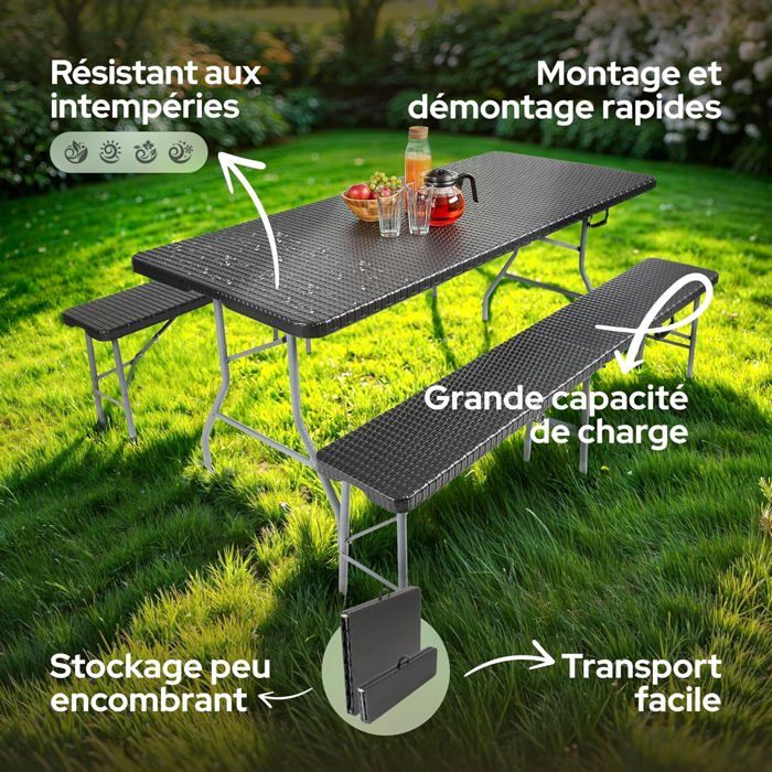 AREBOS Ensemble de Table de Camping | Pliante Aspect rotin Tente à ...