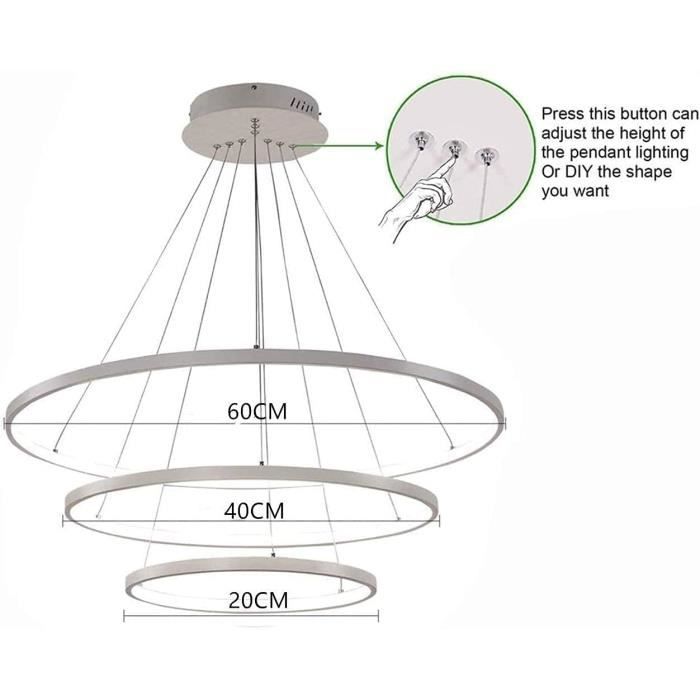 Led Lustre Salon Plafonnier Créatif Rond 3 Cercle Lustre, Dimmable Avec ...