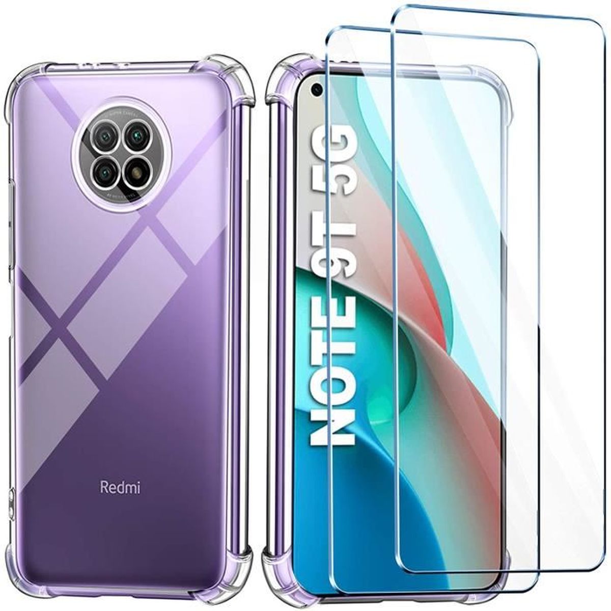 Coque REDMI NOTE 9T 5G Coque Silicone Gel Ultraslim - Transparent + 2 ...