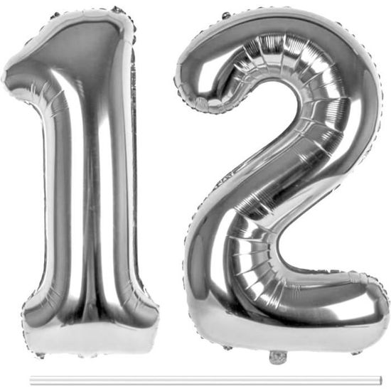Ballons Anniversaire 12 Ans Argenté - Helium Ballon Chiffre 1 Et 2 ...