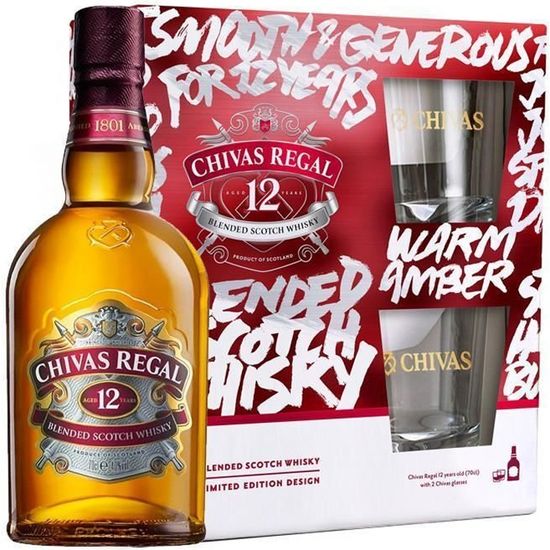 CHIVAS REGAL SCOTCH WHISKY 12 ANS 70 CL COFFRET CADEAU AVEC DEUX VERRES ...