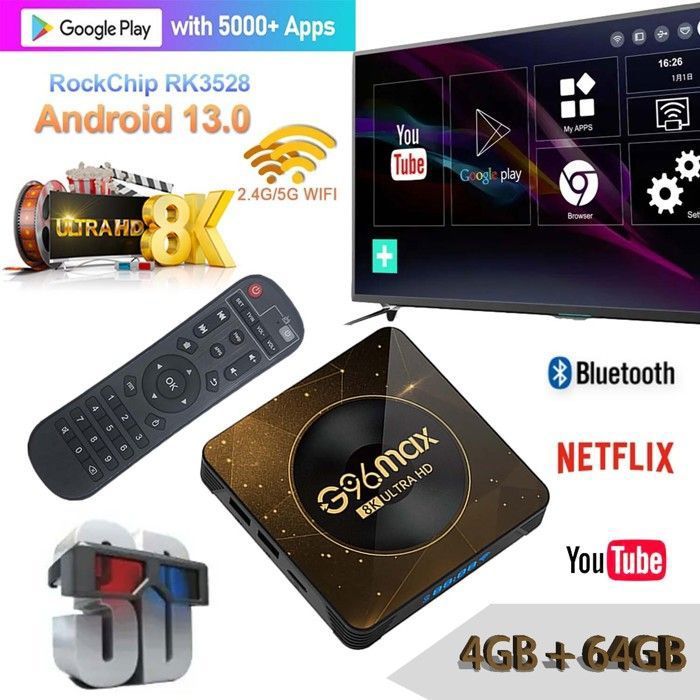Boitier iptv Android 13 TV Box G96MAX RK3528, Smart TV Box 4 Go+64 Go ...